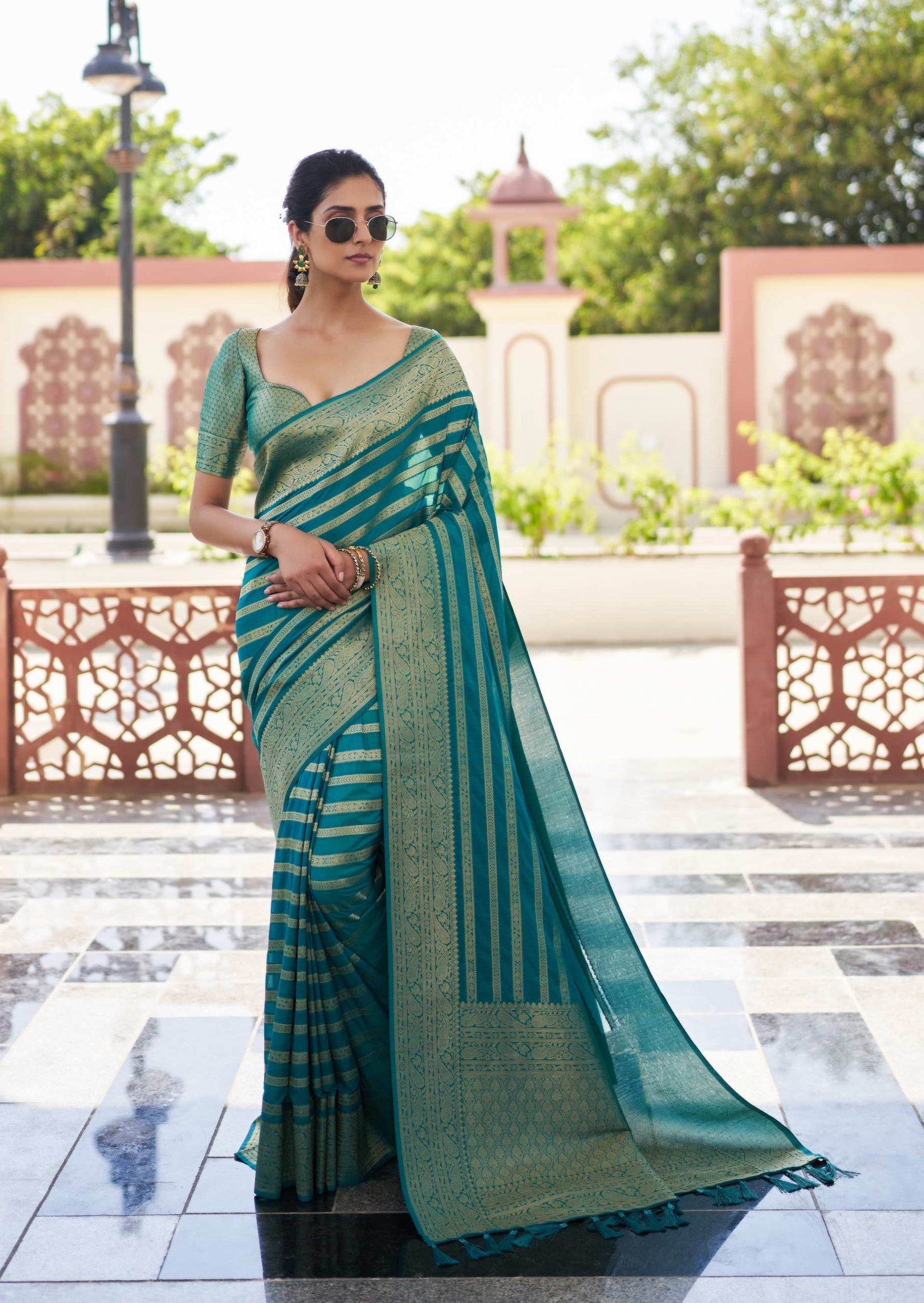 Sea Blue Feather Soft Saree - House of Vardha