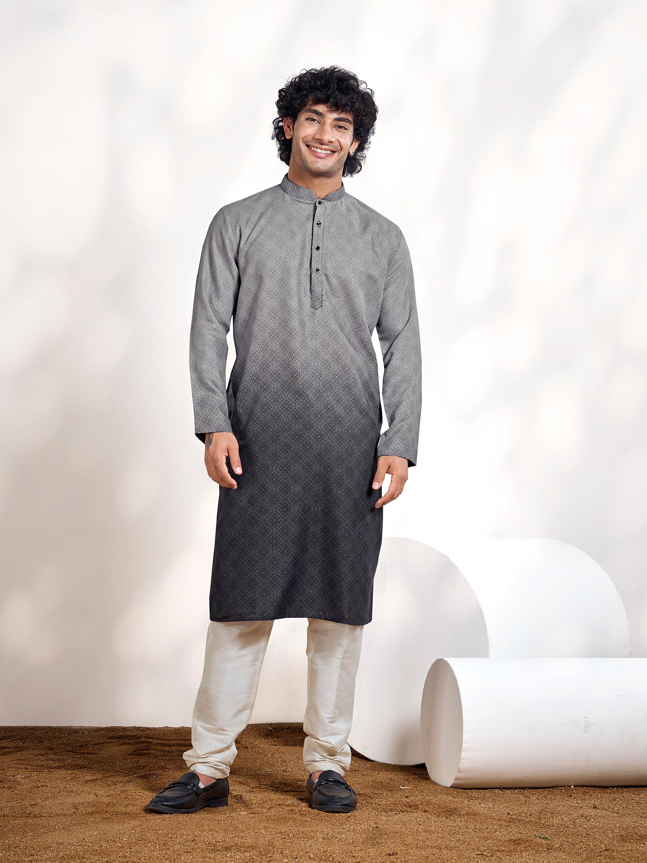 Cloud Grey Moroccan Pattern Print Shaded Men's Kurta – House of Vardha