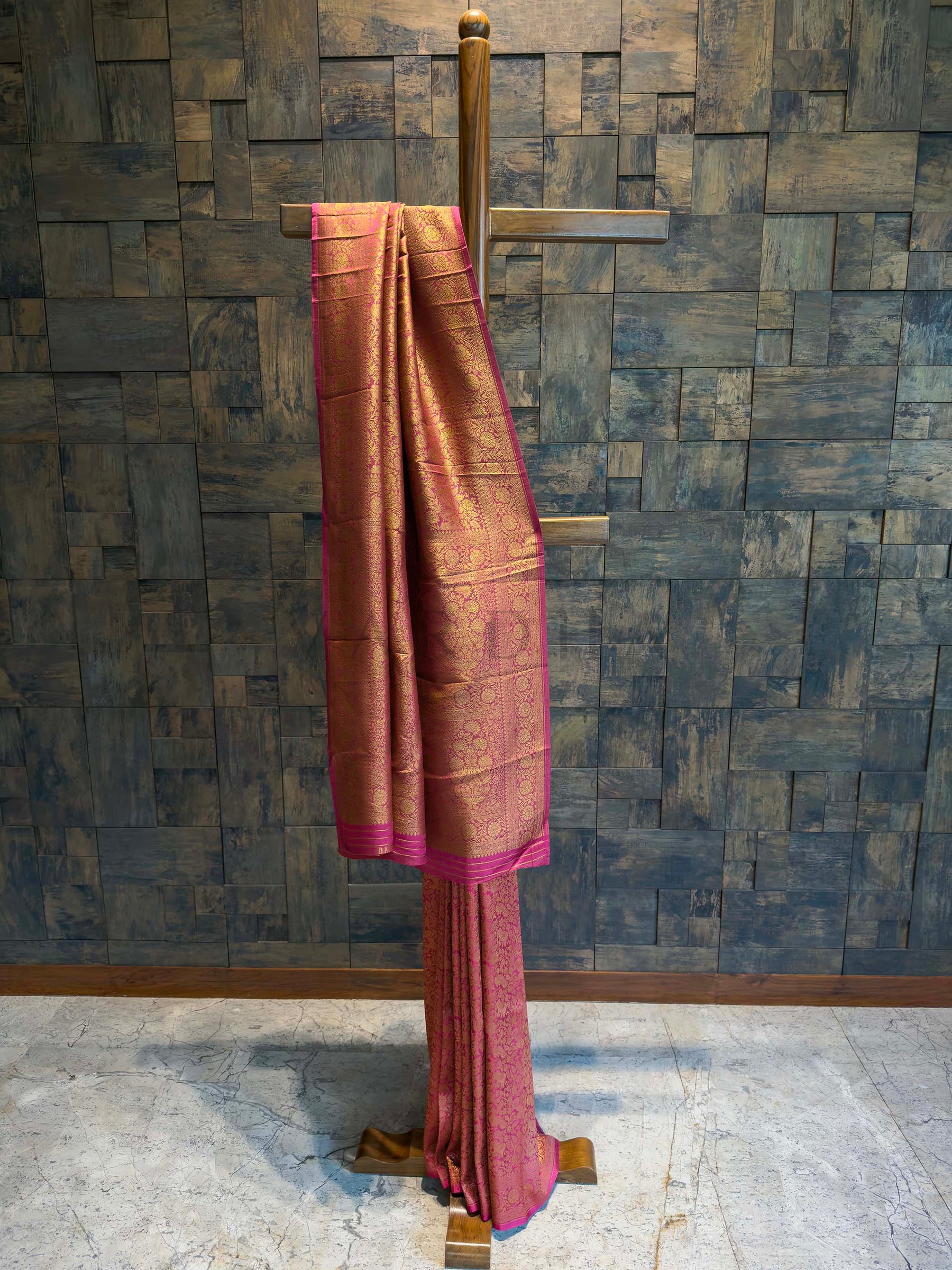Rani-Pink Golden Zari Pure Mysore Silk Saree – House of Vardha